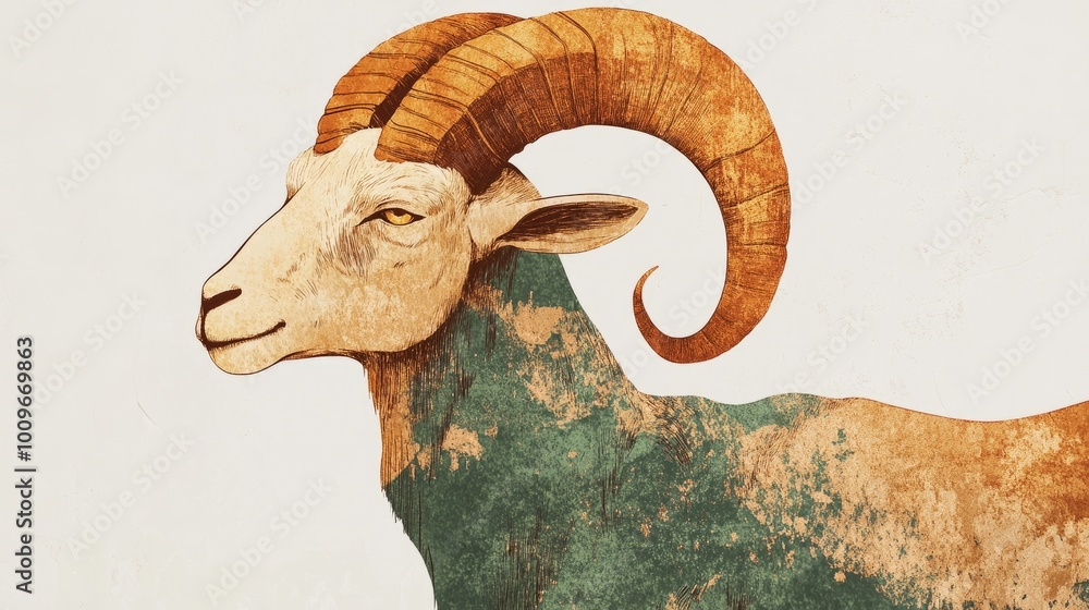 Capricorn zodiac sign in rich earth tones of brown and green, featuring ...