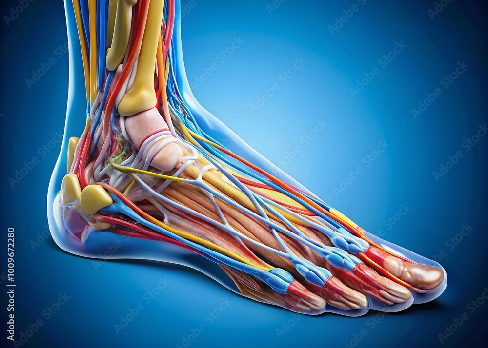 Detailed Human Foot Anatomy Diagram Illustrating Bones, Muscles, and ...