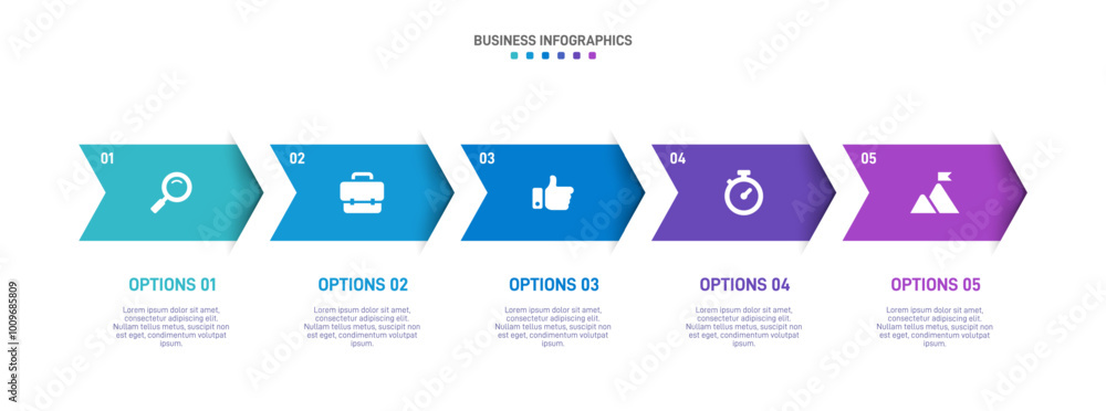Horizontal progress bar featuring 5 arrow-shaped elements, symbolizing ...