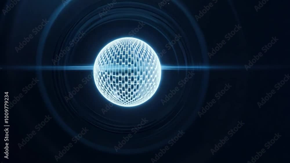Glowing digital globe forms in space, accompanied by light streaks ...