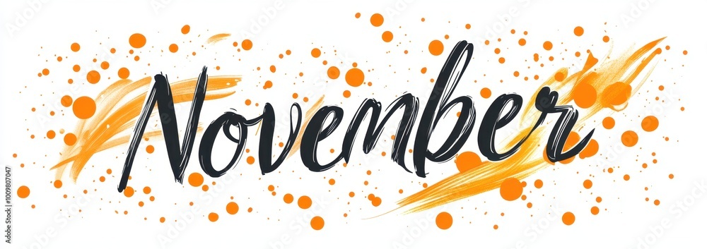Hand-lettered text "November" in format on a white background, with ...