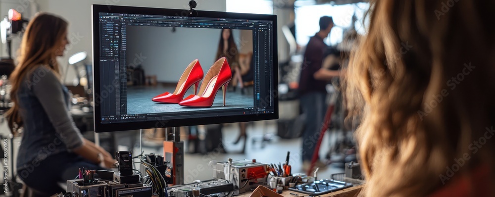 Computer monitor displaying high-resolution product photo of stylish ...