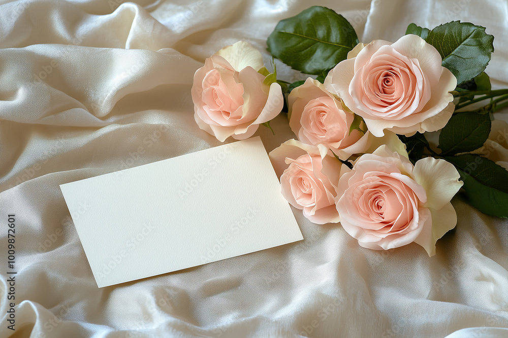 Blank empty white wedding invitation paper greeting card close up with ...