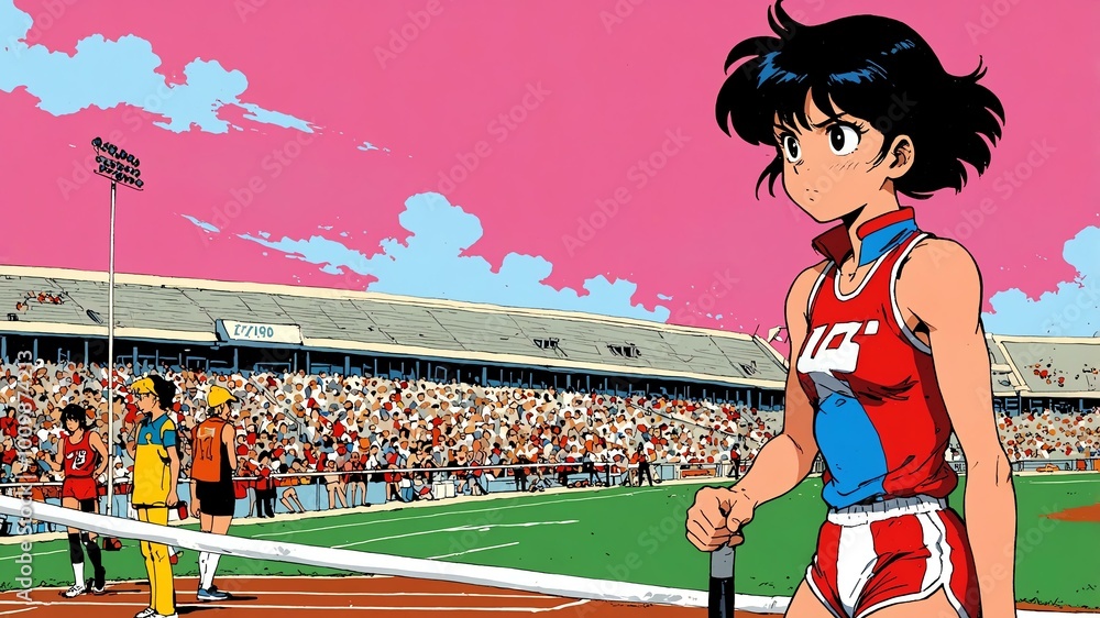 track and field exterior retro anime high-quality image and aesthetic ...