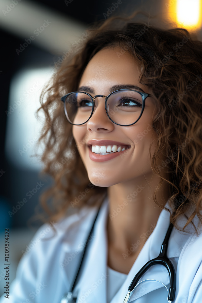 Portrait of successful black diverse female latina doctor wearing white ...