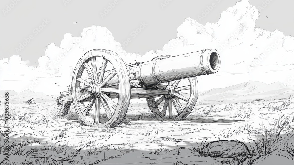 Drawing of one line for a cannon. Drawing of one line for a cannon on ...