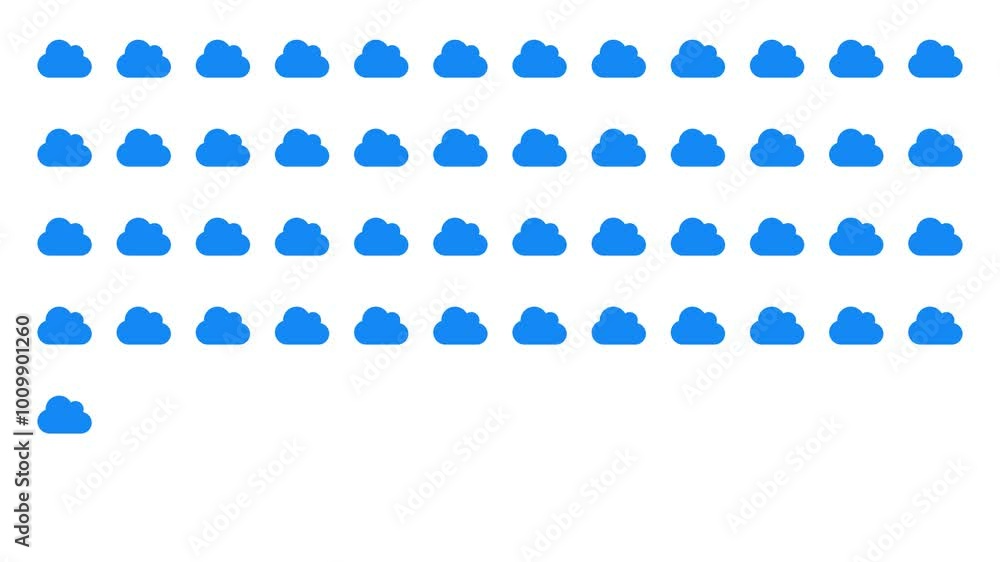 Cloud icons arranged in a grid, transitioning to display upward arrows ...