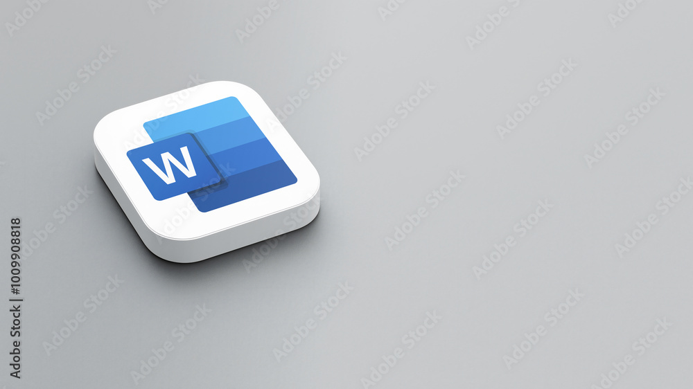 An icon of the Microsoft Word app logo on a gray background, a white ...