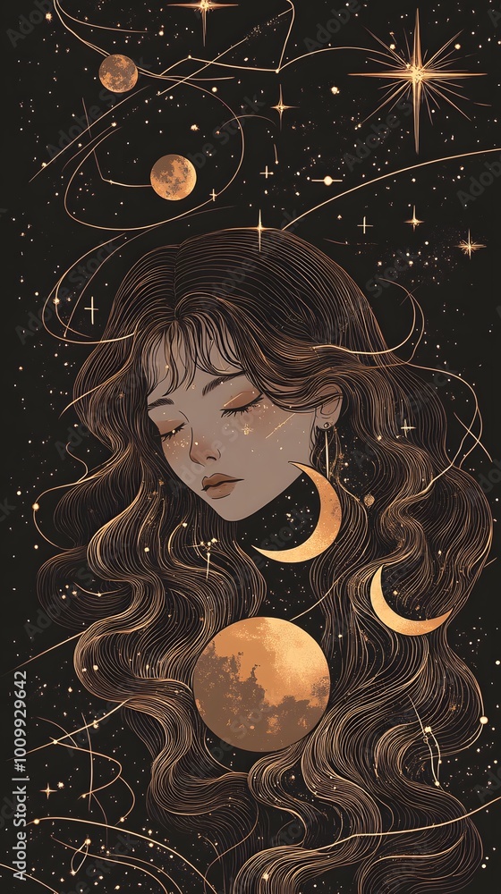 Fortune Teller with Crystal Ball and Golden Stars, Abstract Image ...