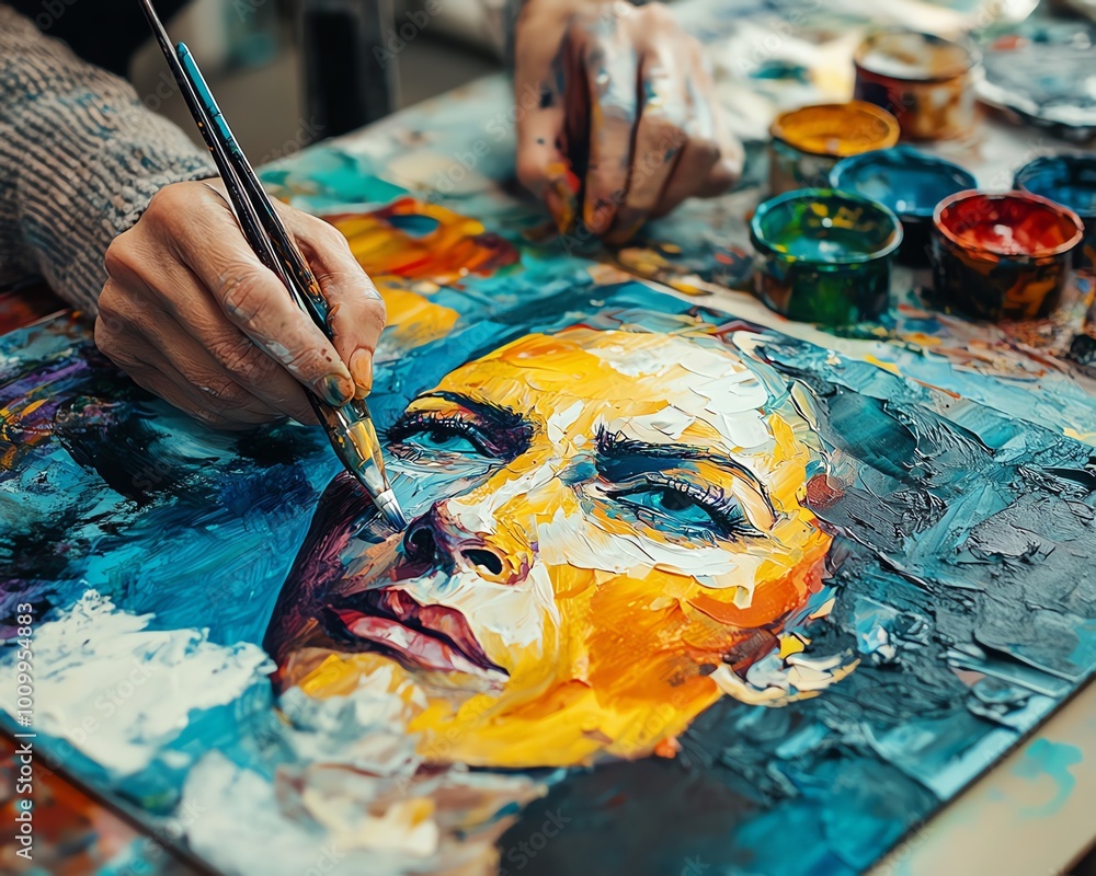 Art therapy workshop with people expressing themselves through painting ...