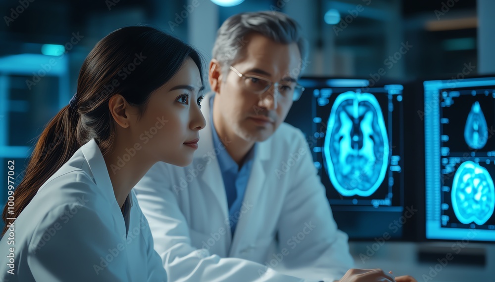 Neuroscience Lab Collaboration Asian Female Scientist and Caucasian ...