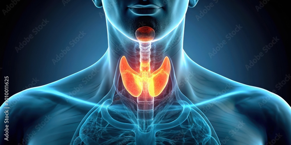 ภาพประกอบสต็อก Enlarged thyroid gland depicted in a detailed , thyroid ...