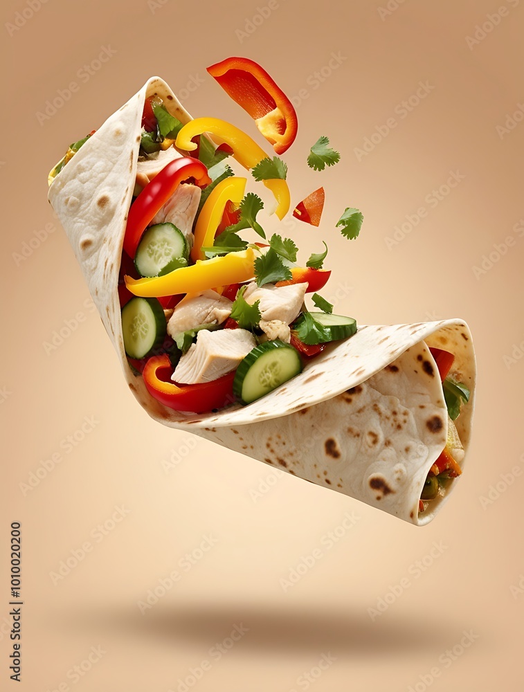 Flying falling tortilla, a delicious Mexican ingredient, representing a ...