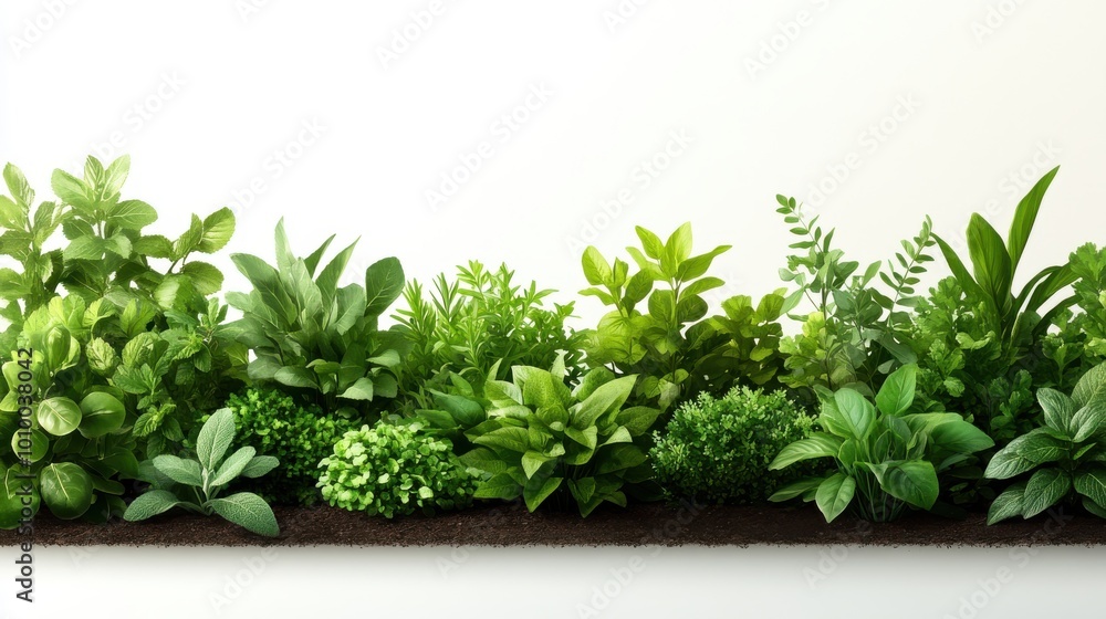 This image showcases a vibrant array of various leafy herbs neatly ...
