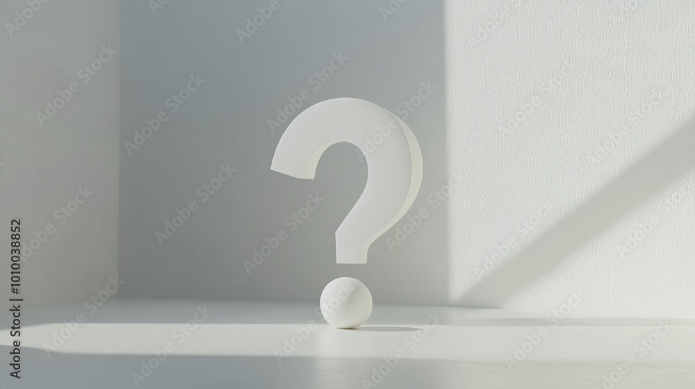 question mark 3d rendering illustration, white shape on white ...