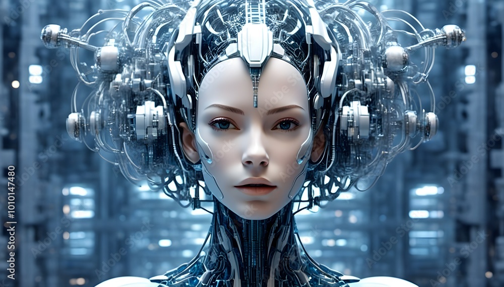 futuristic portrait of a cybernetic woman created through generative AI ...
