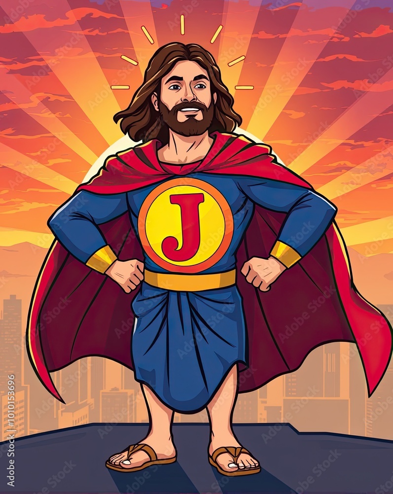 Cartoon illustration of super man king jesus christ superhero Stock ...