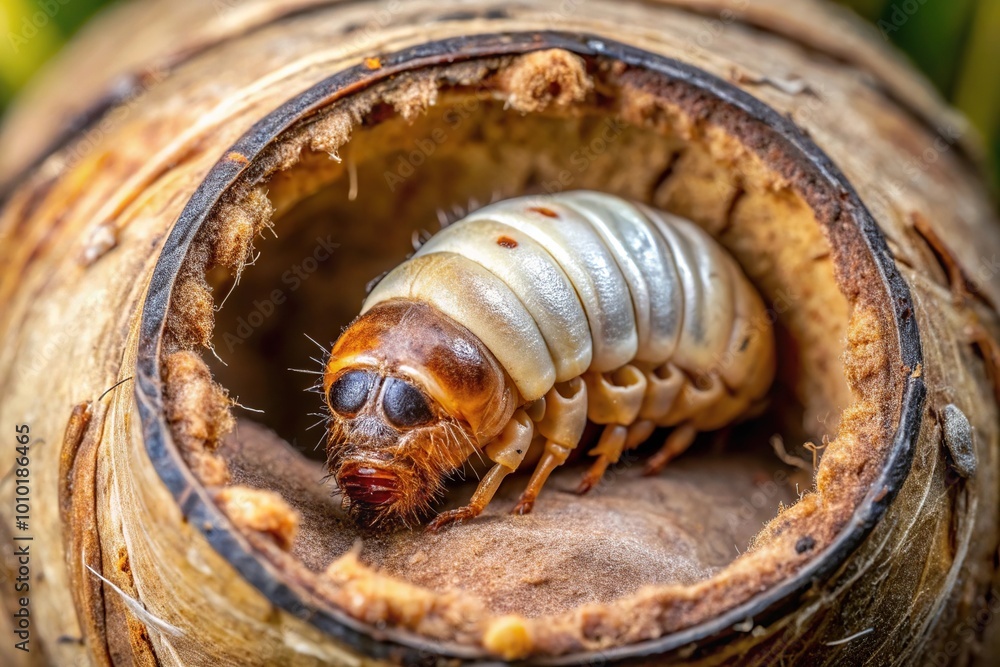 Foto de Extreme close-up image of larva of coconut rhinoceros beetle ...