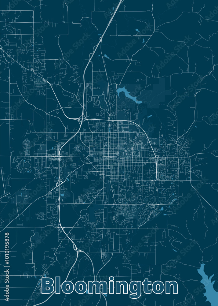Map of Bloomington, featuring a network of roads and streets against a ...
