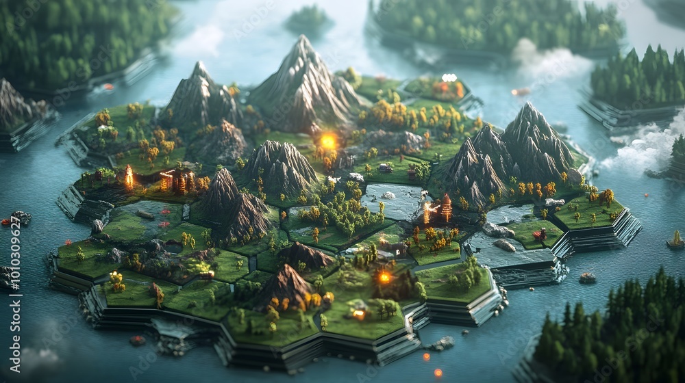 Hexagonal Tiling: A sci-fi game world where the terrain is divided into ...