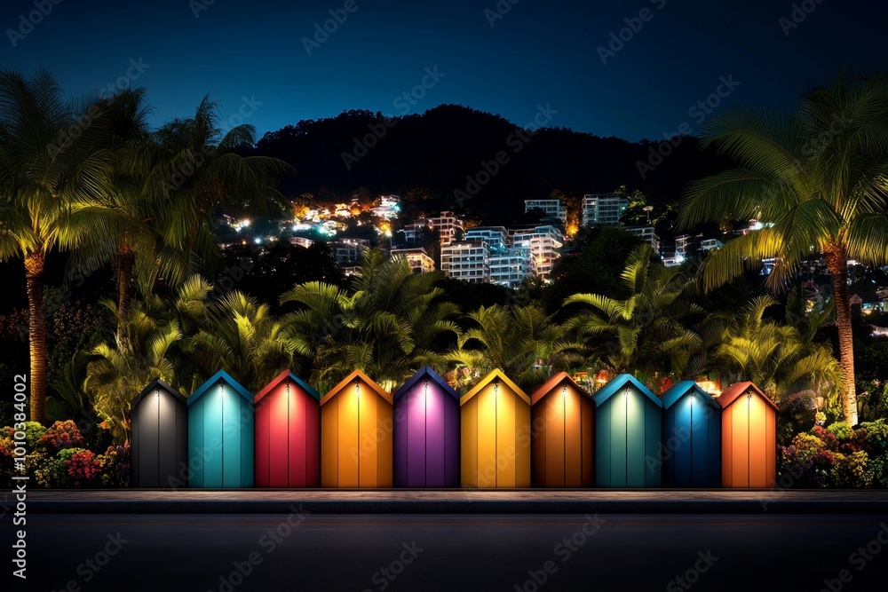 Abstract minimalist design of a vibrant night market in Phuket, with ...