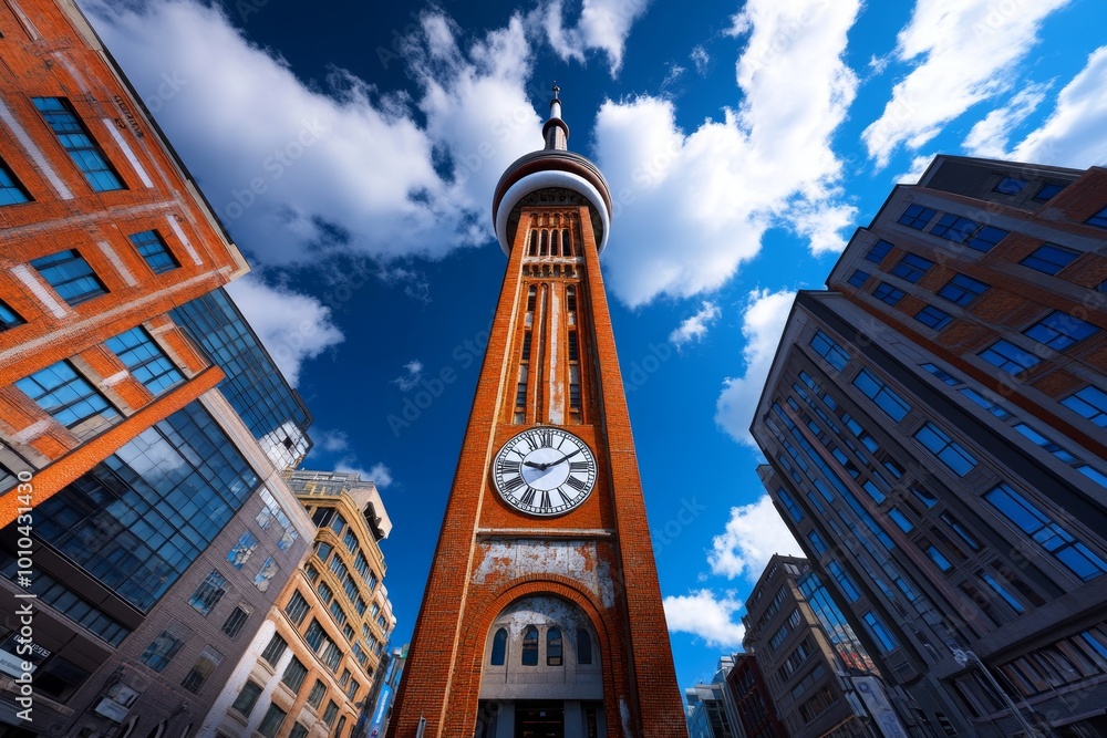 Hyper-realistic image of a weathered clock tower in the middle of a ...