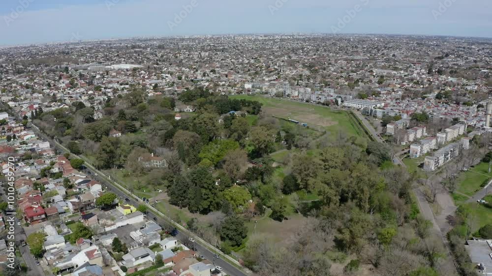 Drone footage capturing an aerial view of a local football field, known ...