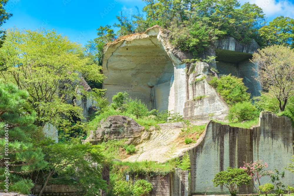 Oya-ishi (Oya stone) quarry site at the Oya History Museum, Utsunomiya ...