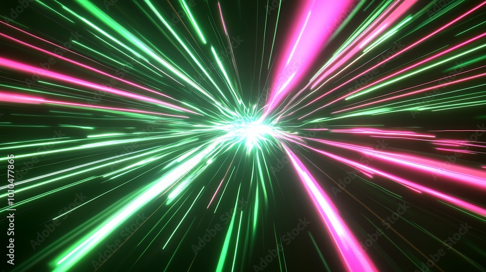 Abstract background with pink and green lines radiating from a central ...