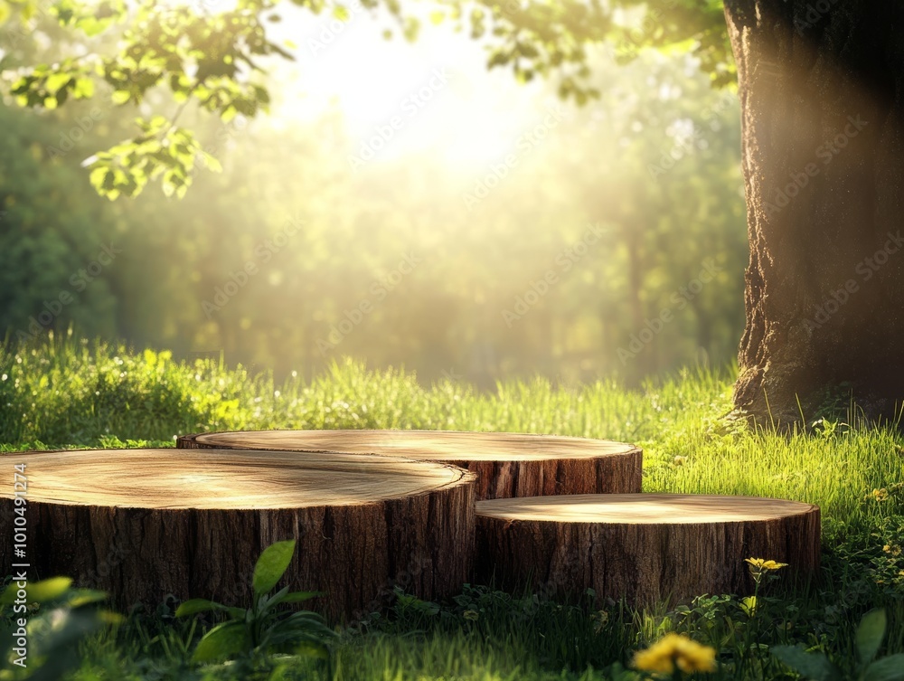 2408 5.A wooden podium made from thick tree trunks is placed in the ...