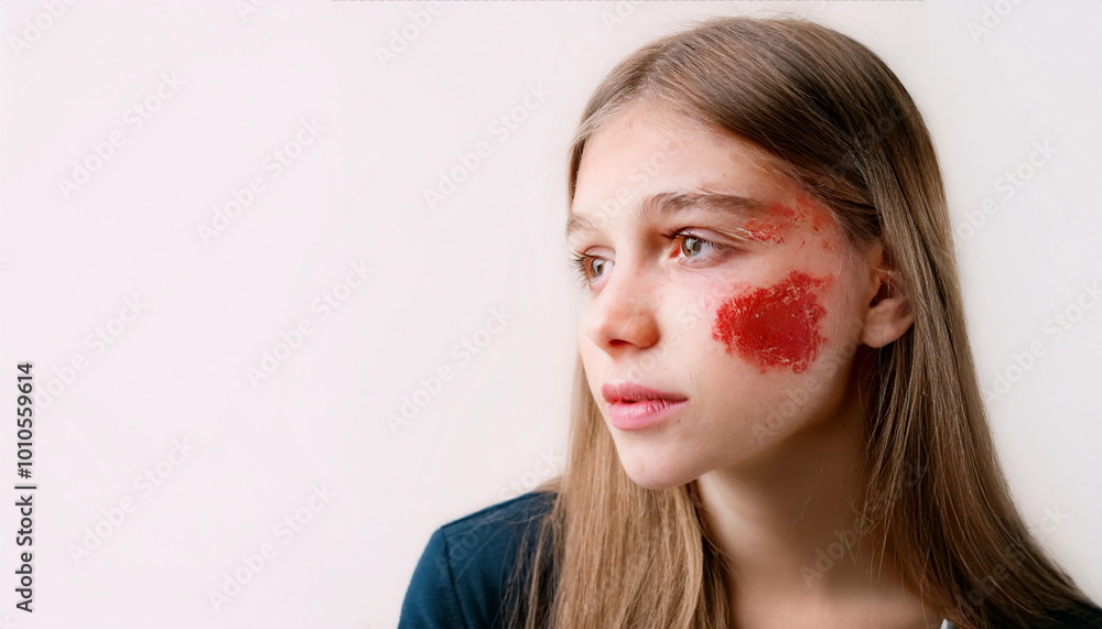 Girl with skin damage and red patch in a hyperrealistic image, full ...