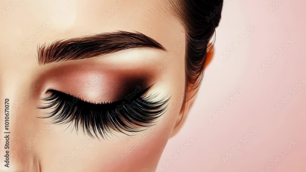 A close-up of a woman's eye with long, dark eyelashes, highlighting the ...