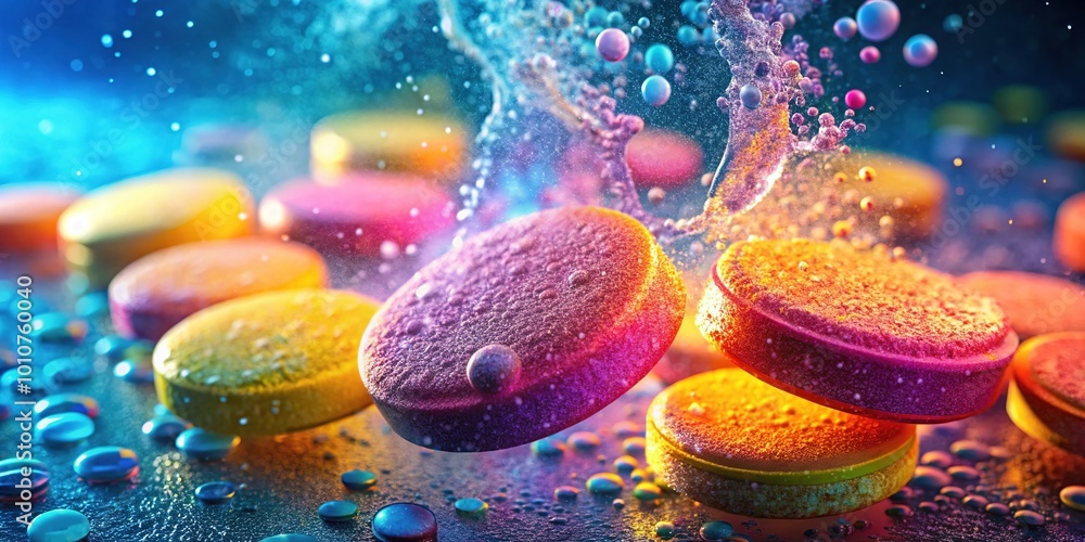 Dissolving effervescent antacid tablet in water releases delightful ...