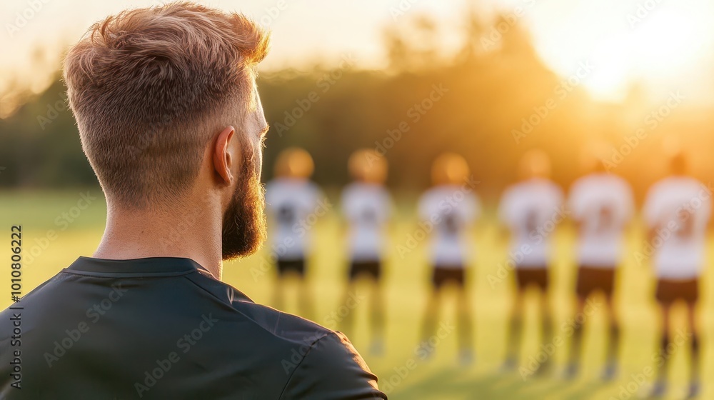 Soccer coach setting up passing drills for the team during practice ...