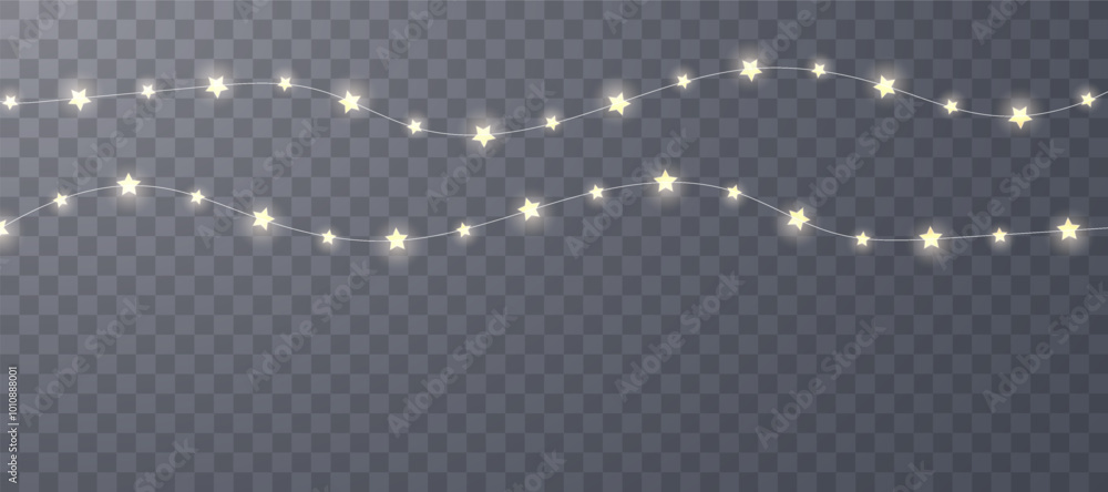 Vector garlands and yellow lights glow on a transparent background ...