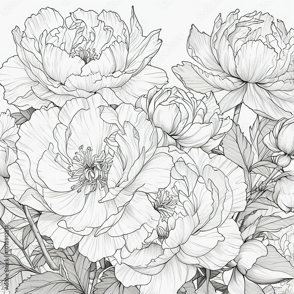 Hand drawn high contrast pencil colouring page, sketch of a plenty of ...