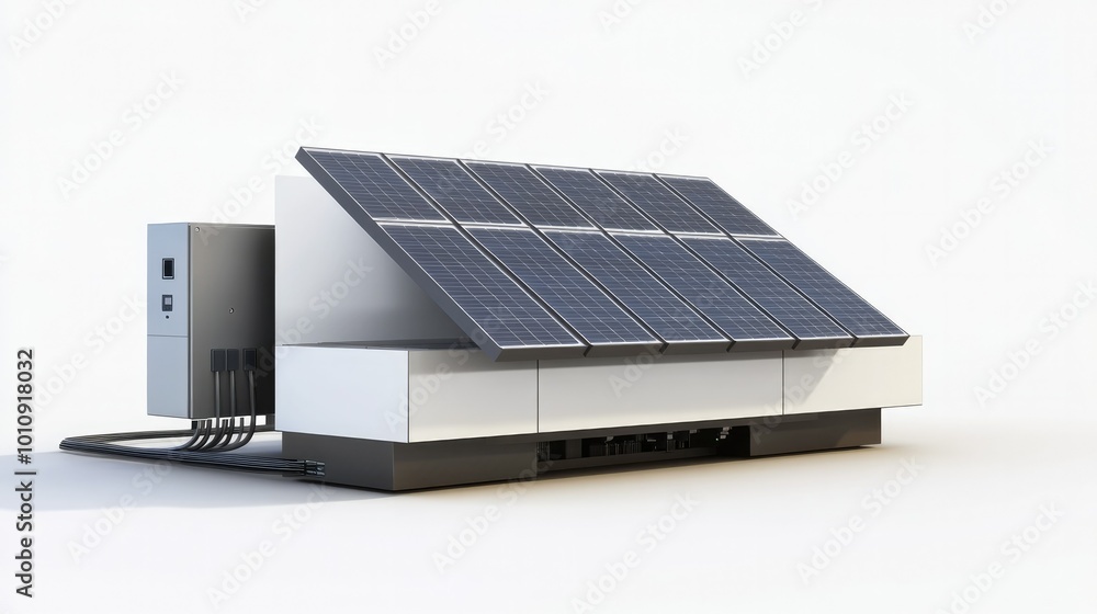 A solar inverter system connected to solar cells, displayed on a white ...