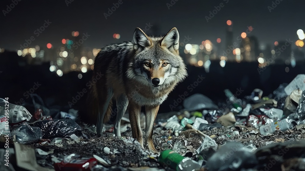 Urban Coyote Scavenger in Neon Night - High Resolution 8K Image of a ...