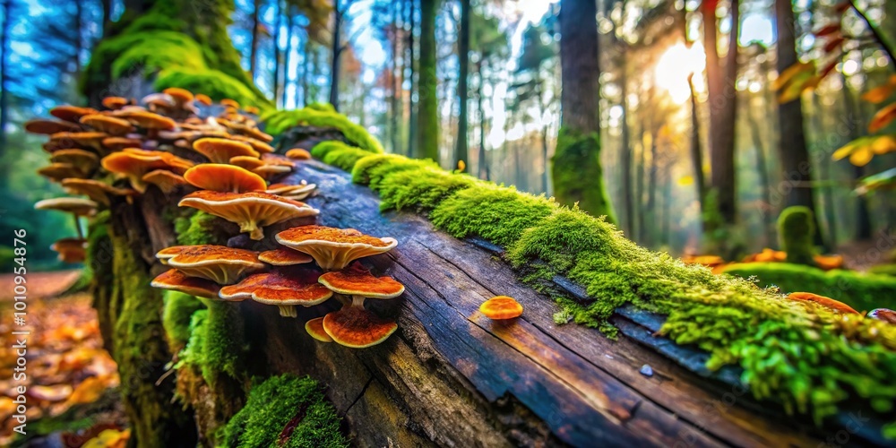Beautiful Fungus and Moss Growth on an Old Log in a Forest Setting for ...