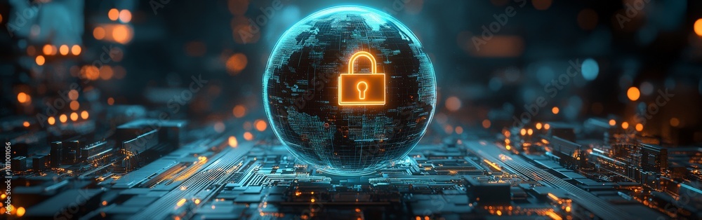 Global Digital Security with Glowing Padlock Symbol on Secure ...