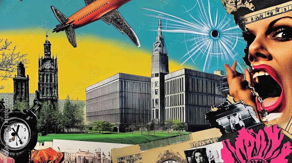 A vintage-inspired collage with torn-out journal pages, old maps, and ...