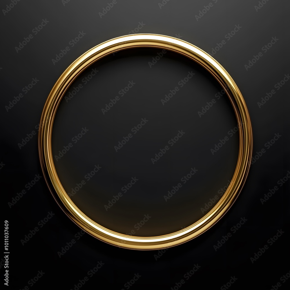 Gold ring frame on a black background. Metal circle border for awards ...