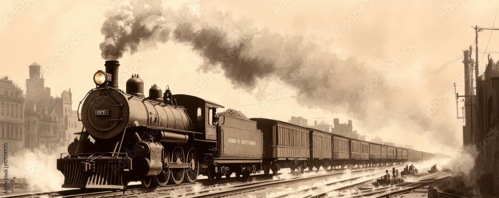 Vintage steam locomotive chugs along a dusty rail, evoking nostalgia ...