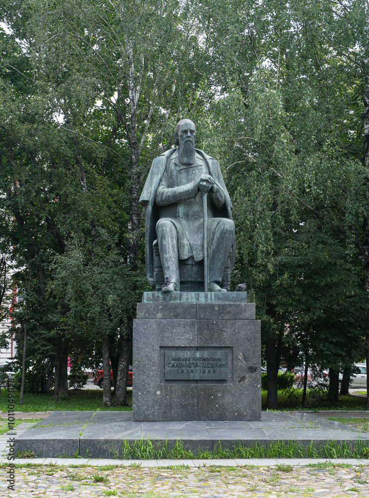 Tver, Russia, August 17 2024. Monument to Russian writer, satirist of the 19th century Mikhail ...