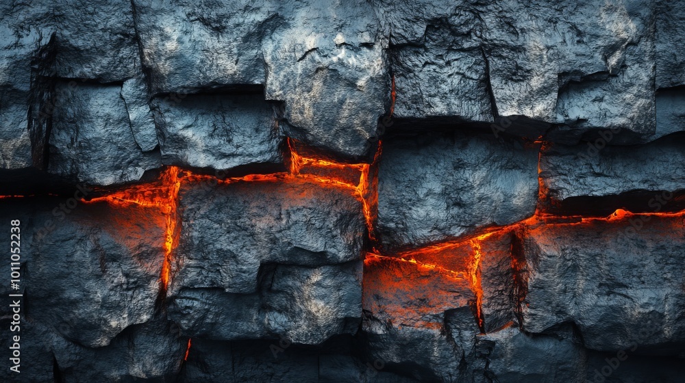 Abstract rock background with fiery gaps between stone surfaces, lava ...