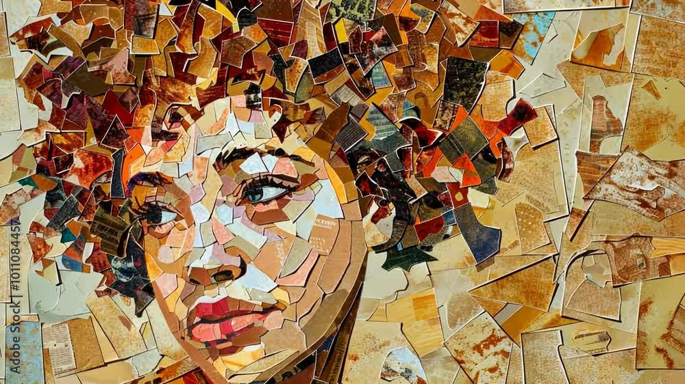 Explore the artistry of a mosaic portrait showcasing vibrant pieces ...