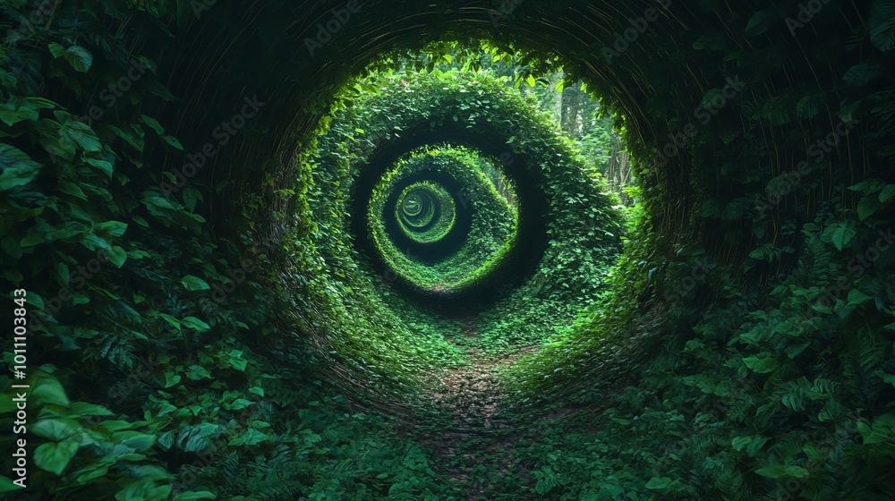 Intriguing spiral tunnel with soft ambient lighting, creating a sense ...