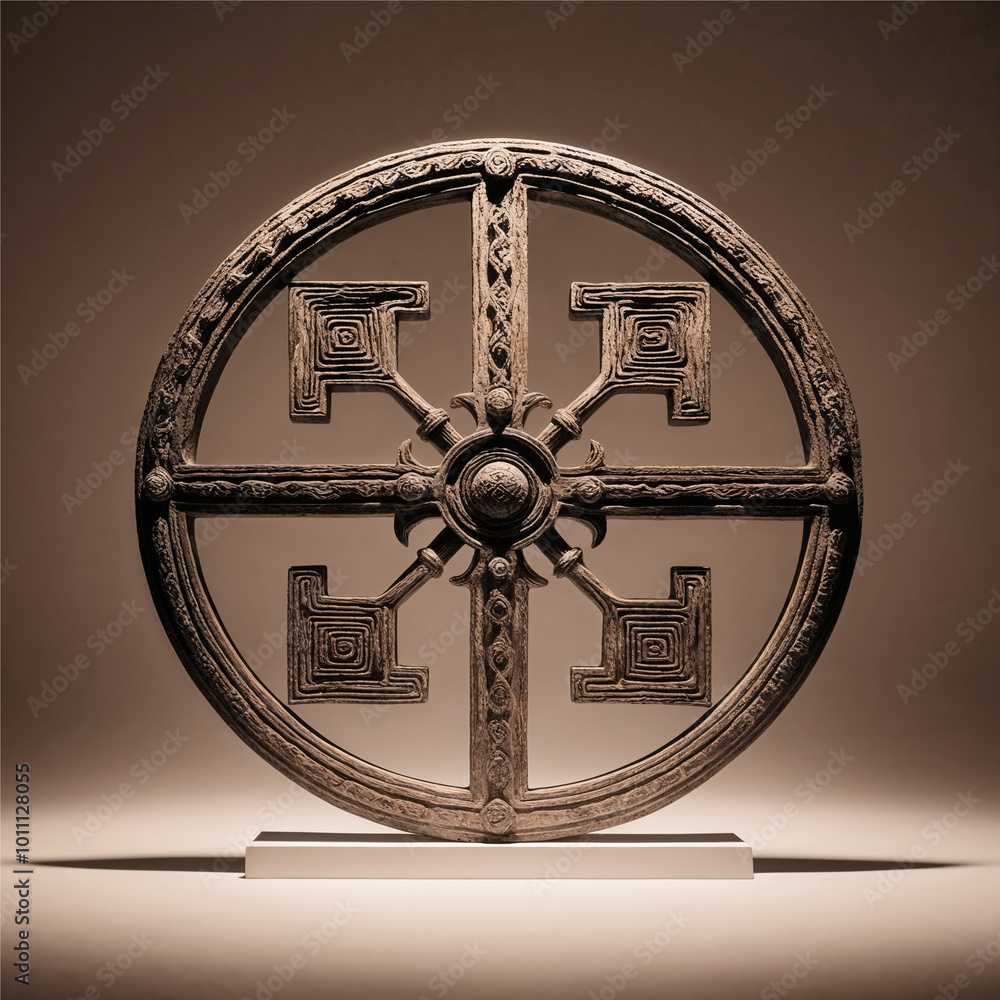 Crafted bronze wheel sculpture displayed in a gallery setting The ...