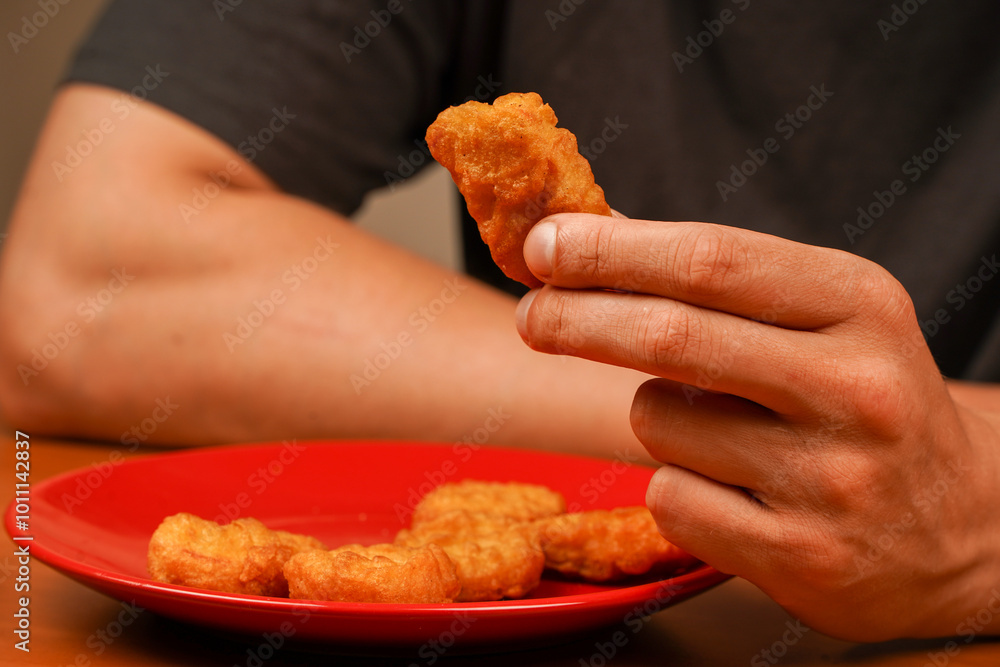 Calories, obesity, American food. Fast and junk food. Chicken nuggets ...