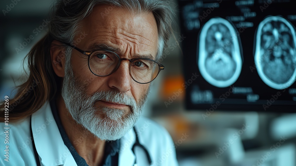 sad doctor looks at an mri scan patient bad test results feeling ...